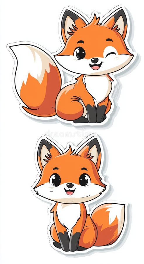 Cute Fox Character in Colored and Black-and-White Art Stock Photo ...