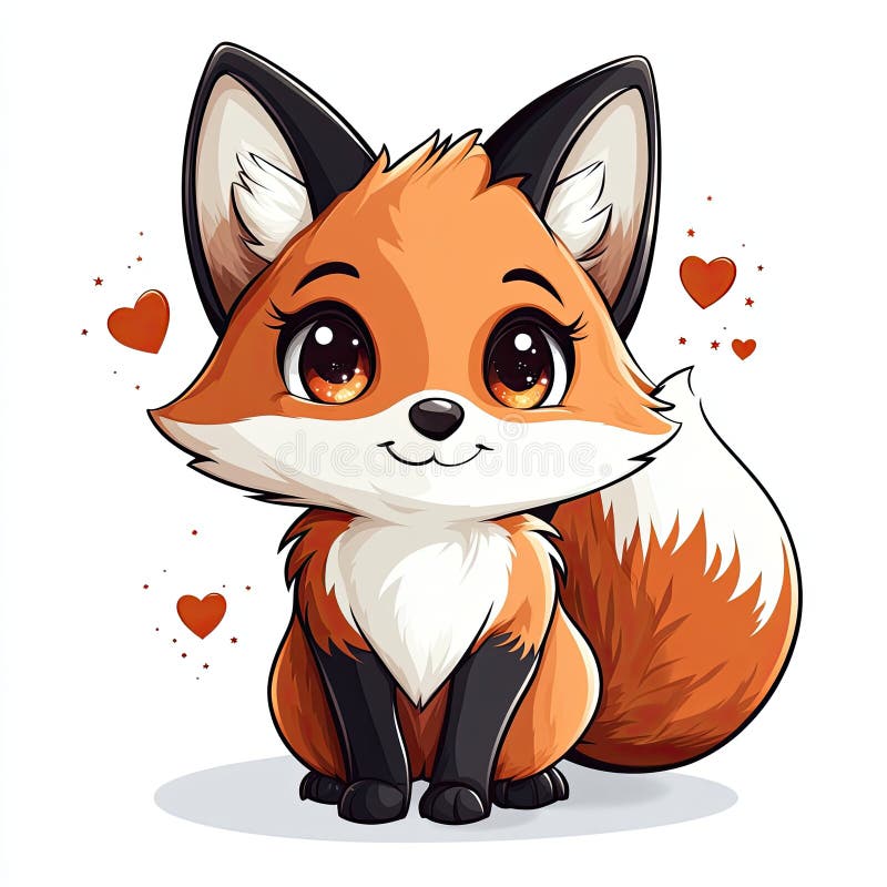Cute Fox Chibi with Sparkling Eyes and Tiny Hearts, Radiating Love ...