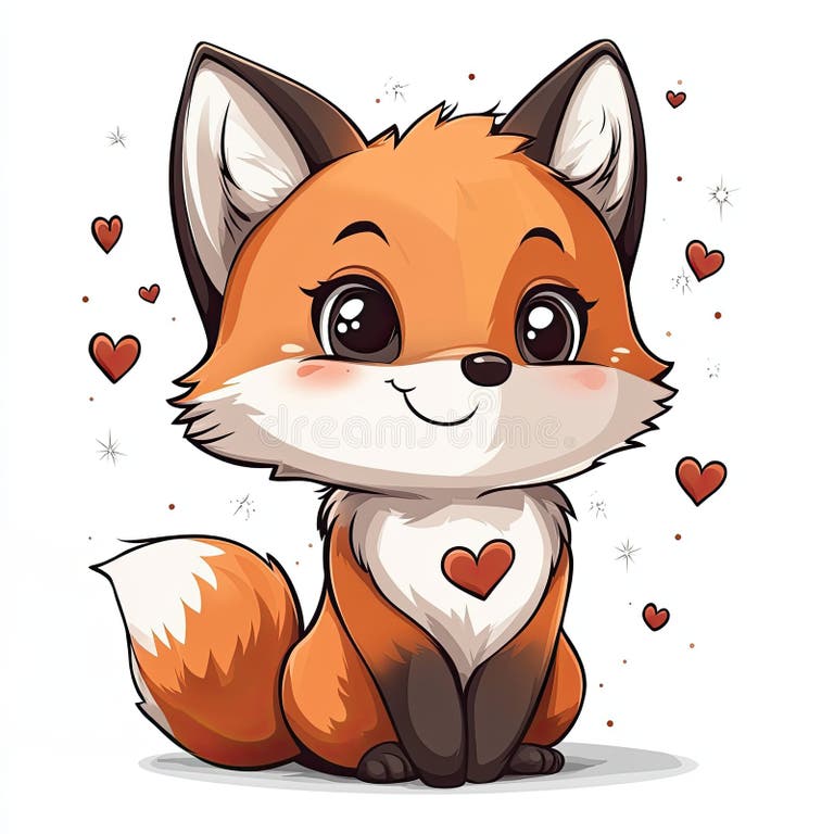 Cute Fox Chibi with Tiny Hearts and Sparkles, Expressing Love and Joy ...