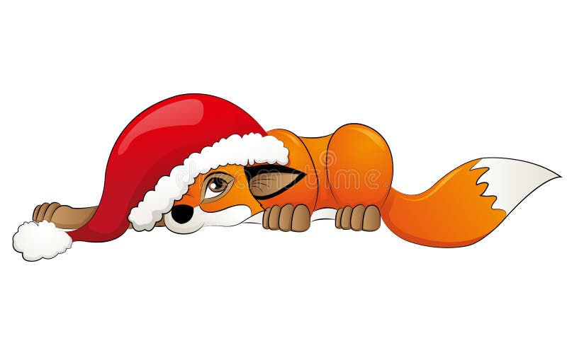 Cute Fox with a Christmas Cap on Stock Vector - Illustration of ...