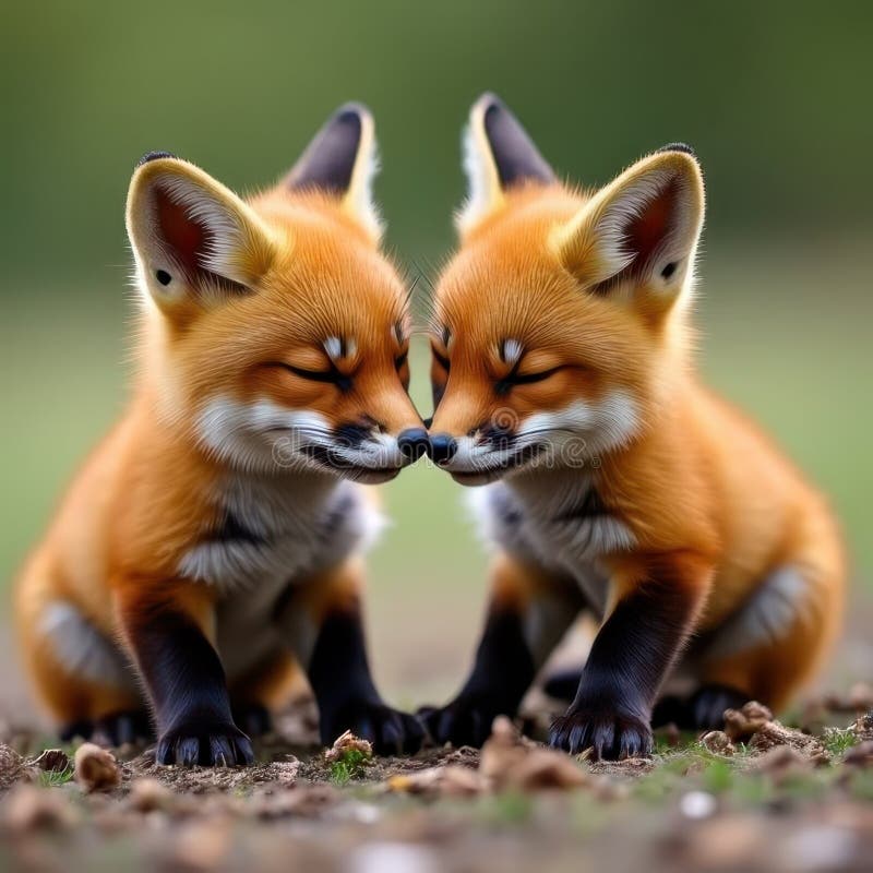Cute Fox Cubs Snuggling Together Stock Photo - Image of nature, baby ...