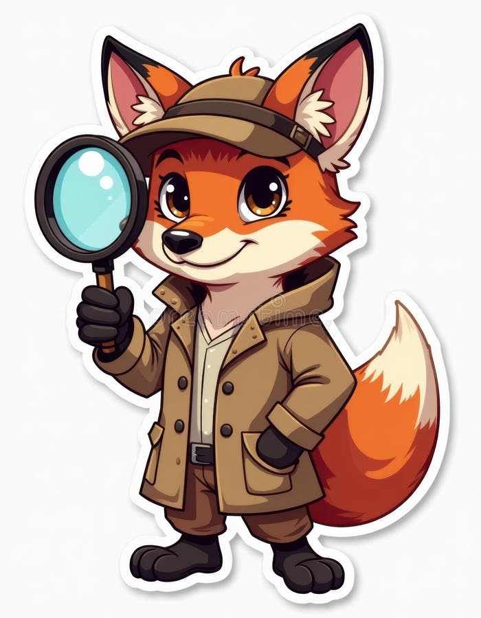 Cute Fox Detective with Magnifying Glass Stock Illustration ...