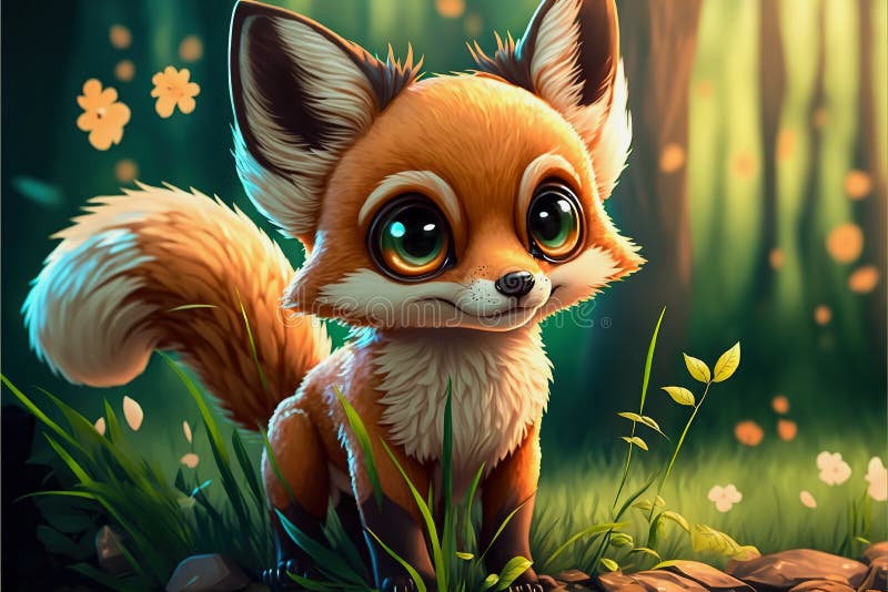 Cute Fox in a Green Spring Landscape, Ai Generated Illustration Stock ...