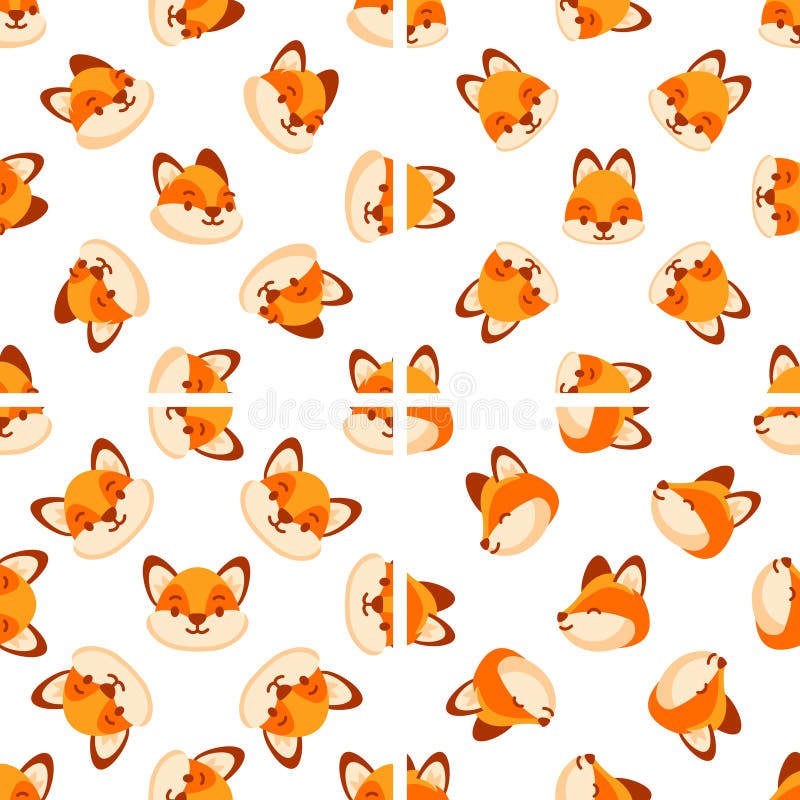 Cute Fox Head Seamless Pattern Rotating on White Background Stock ...