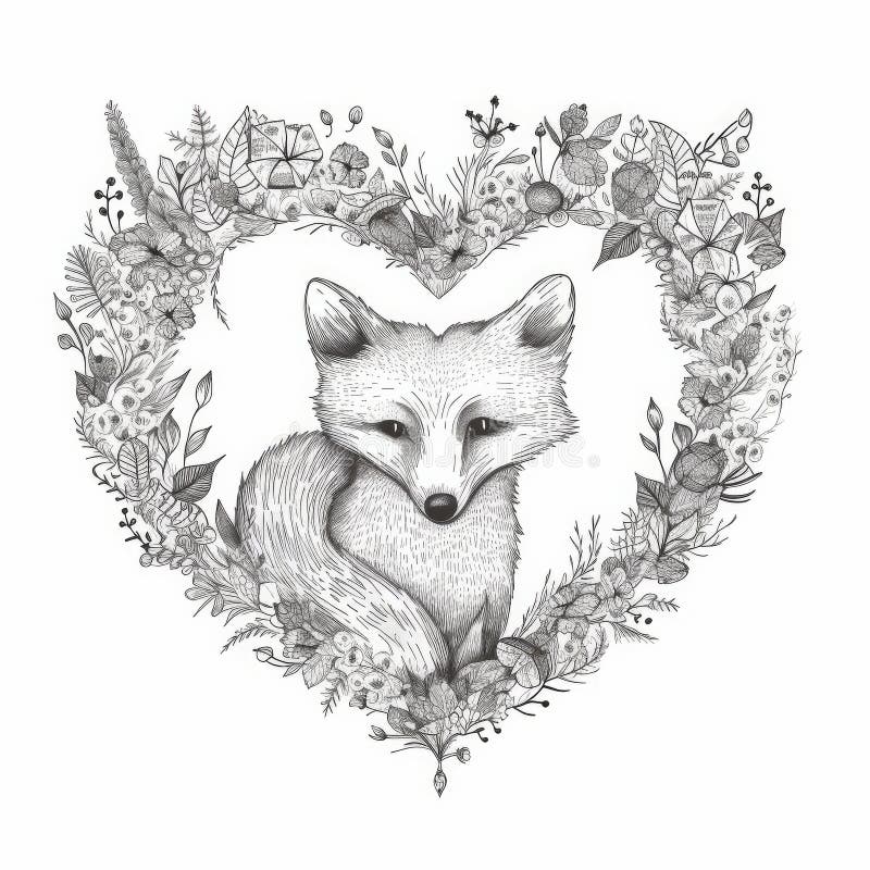 Cute Fox in Heart. Illustration AI Generative Stock Illustration ...