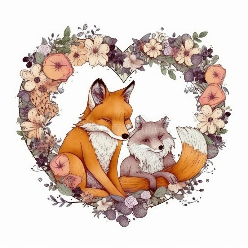 Cute Fox in Heart. Illustration AI Generative Stock Illustration ...
