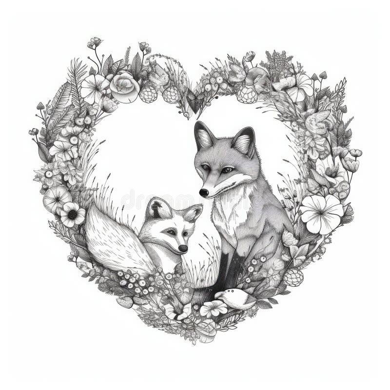 Cute Fox in Heart. Illustration AI Generative Stock Illustration ...