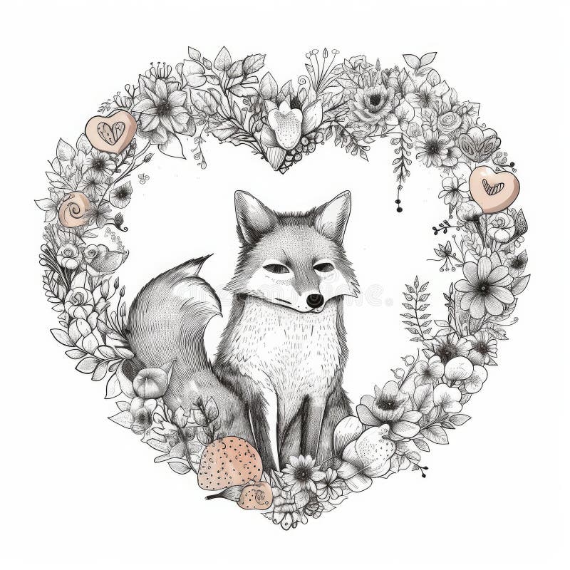 Cute Fox in Heart. Illustration AI Generative Stock Illustration ...