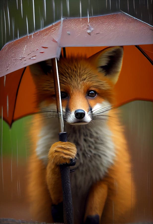 Cute Fox Hiding from the Rain Under the Leaves. AI Generated Stock ...