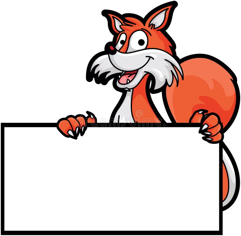 Cute Fox Holding Blank Banner Color Illustration Stock Vector ...