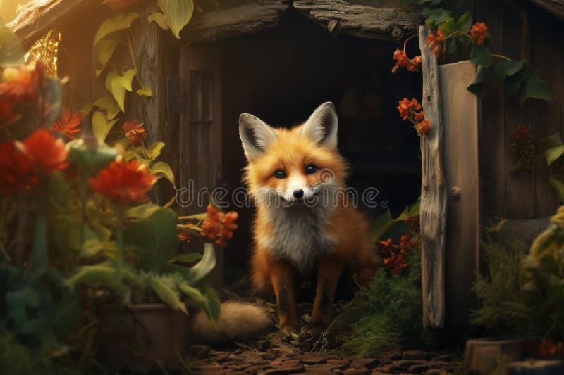 Cute Fox in the House. Generative AI Stock Illustration - Illustration ...