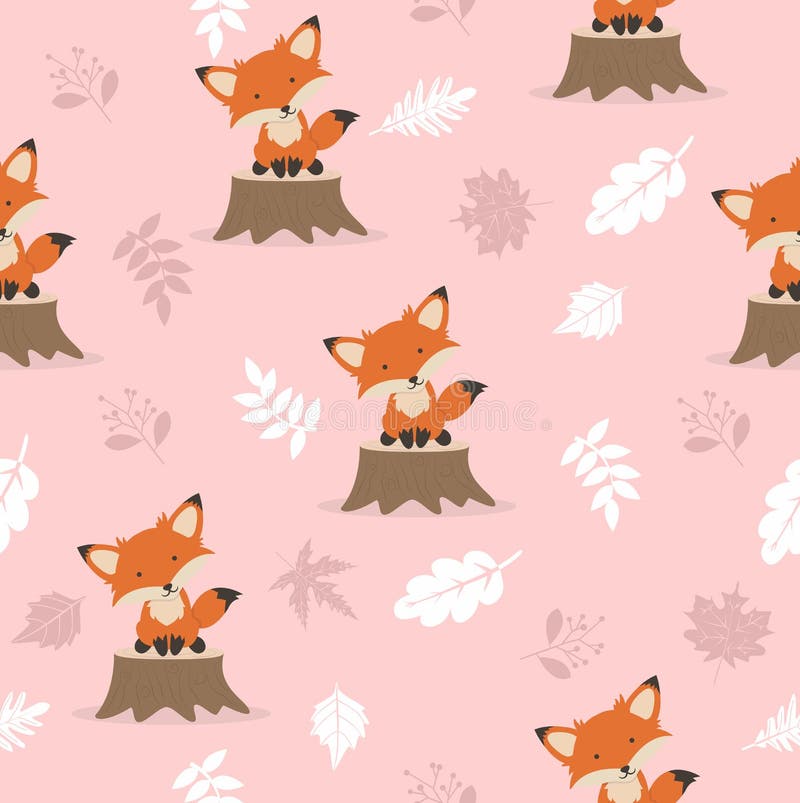 Cute Fox with Leaves Decoration Pattern Stock Vector - Illustration of ...