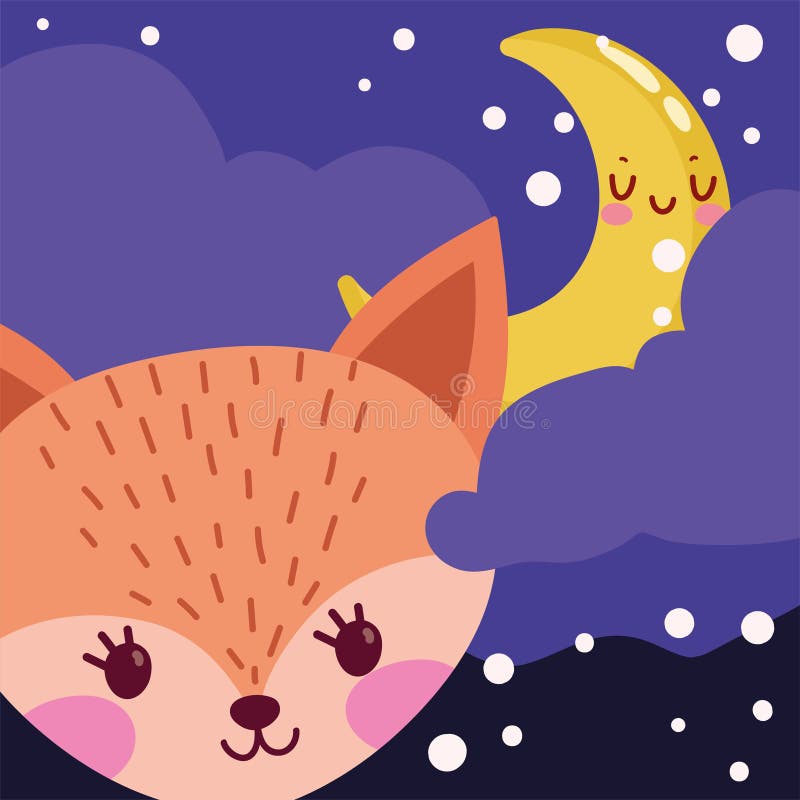 Cute fox and moon stock vector. Illustration of character - 265644564