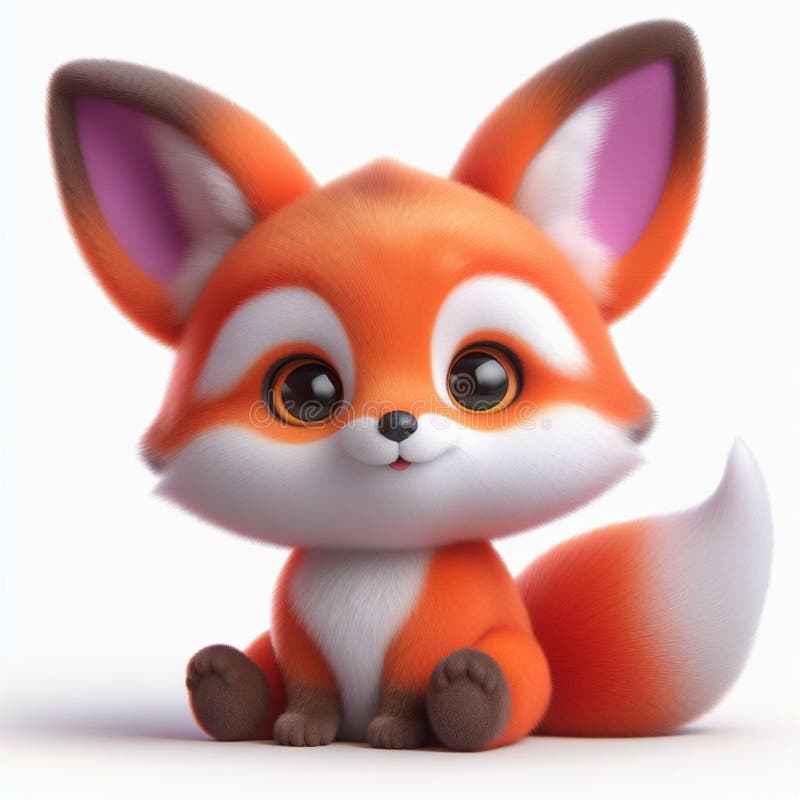 A Realistic 3D Animation Cute Fox with White Background Stock ...