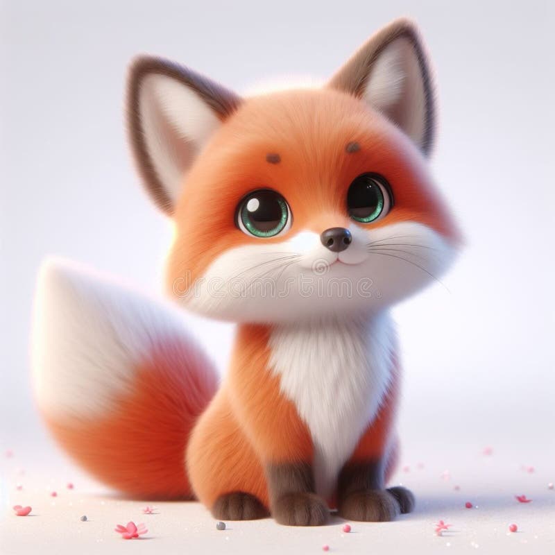 A Realistic 3D Animation Cute Fox with White Background Stock ...