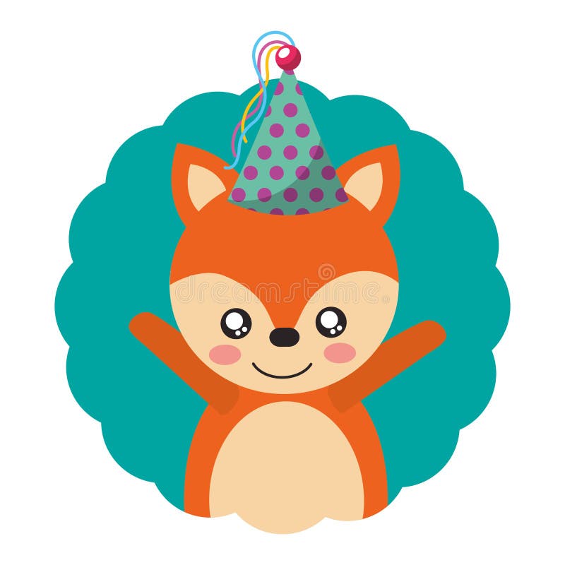 Cute Fox Party Hat Birthday Stock Vector - Illustration of cartoon ...