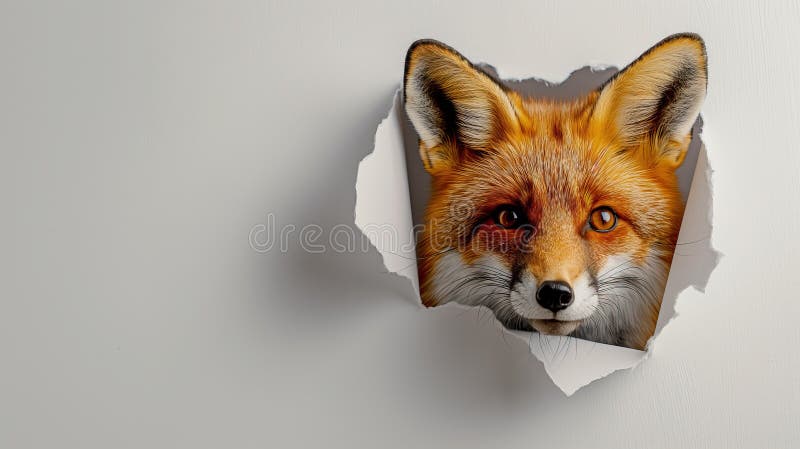 Cute Fox Peeks through the Hole in the Paper Wall Stock Illustration ...