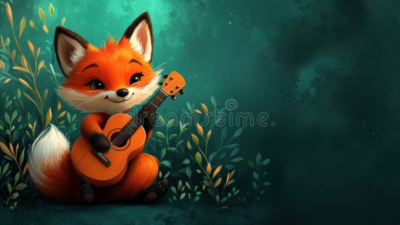 Cute Fox Playing Guitar stock illustration. Illustration of joyful ...