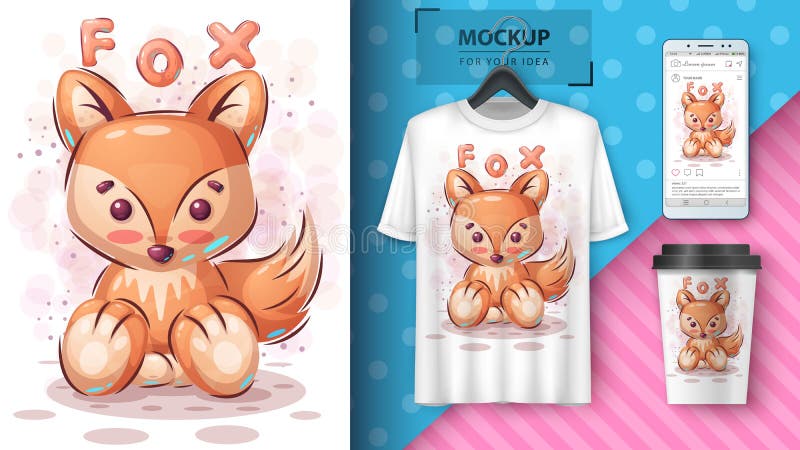 Cute Fox Poster and Merchandising. Stock Vector - Illustration of cool ...