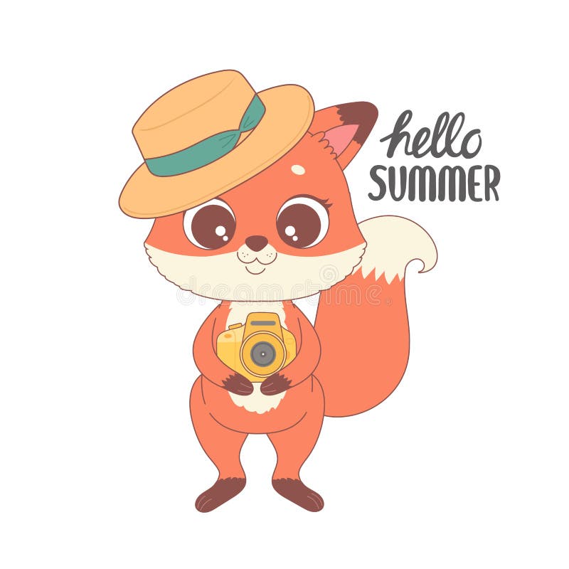 Cute Fox Ready for Summer, Cartoon Vector Stock Vector - Illustration ...