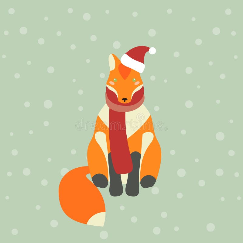 Cute Cartoon Fox With Red Santa's Hat Stock Vector - Illustration of ...