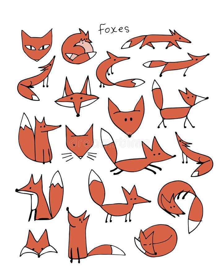 Cute Fox Sketch, Collection for Your Design Stock Vector - Illustration ...