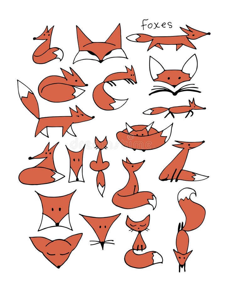 Cute Fox Sketch, Collection for Your Design Stock Vector - Illustration ...