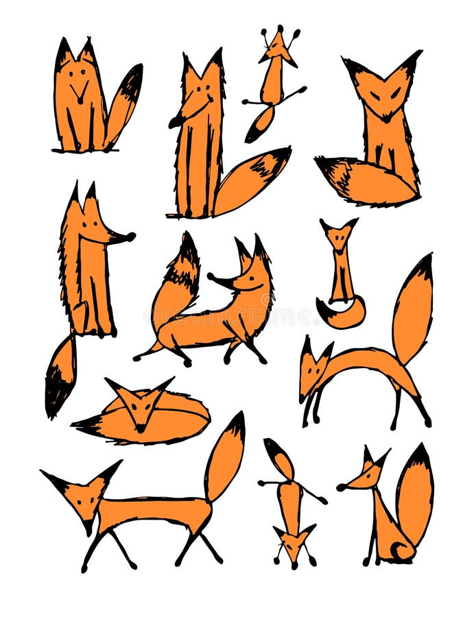 Cute Fox Sketch, Collection for Your Design Stock Vector - Illustration ...