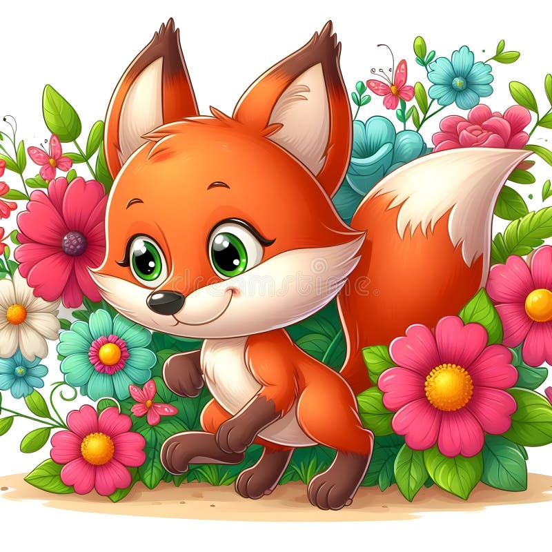 Cute Fox Standing beside Garden Stock Illustration - Illustration of ...