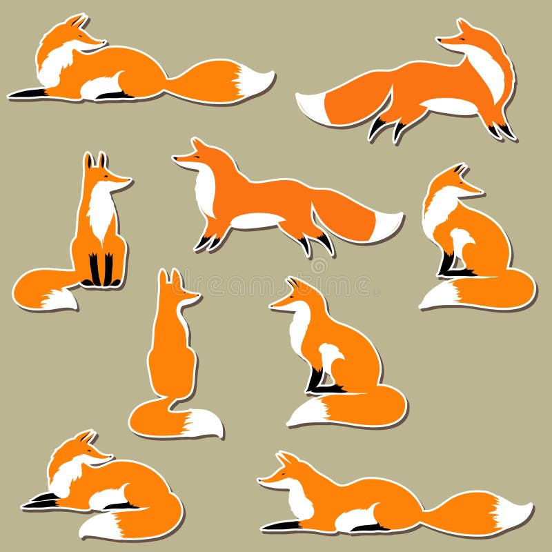 Cute fox sticker set stock illustration. Illustration of drawing - 57634209