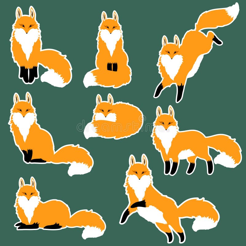 Cute fox sticker set stock illustration. Illustration of silhouette ...