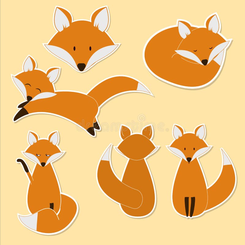 Cute fox sticker set stock vector. Illustration of collection - 43802476