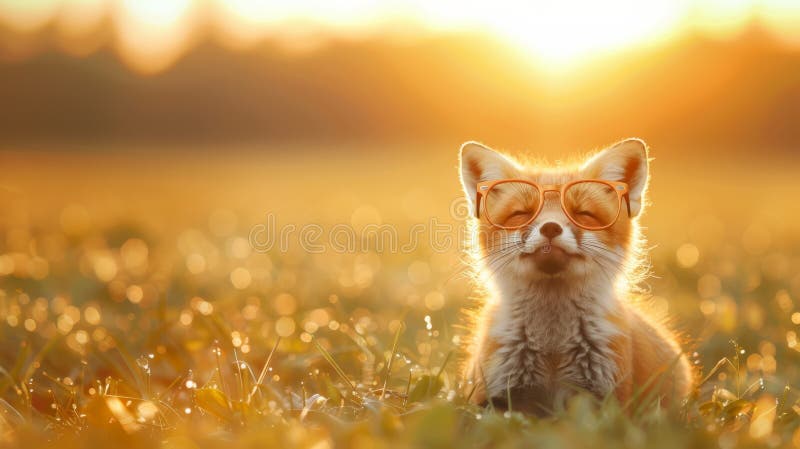 Cute Fox with Sunglasses at Sunset Stock Illustration - Illustration of ...