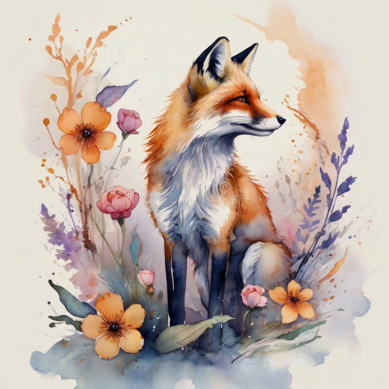 Cute Fox Watercolor Colorful Illustration Stock Photo - Image of ...