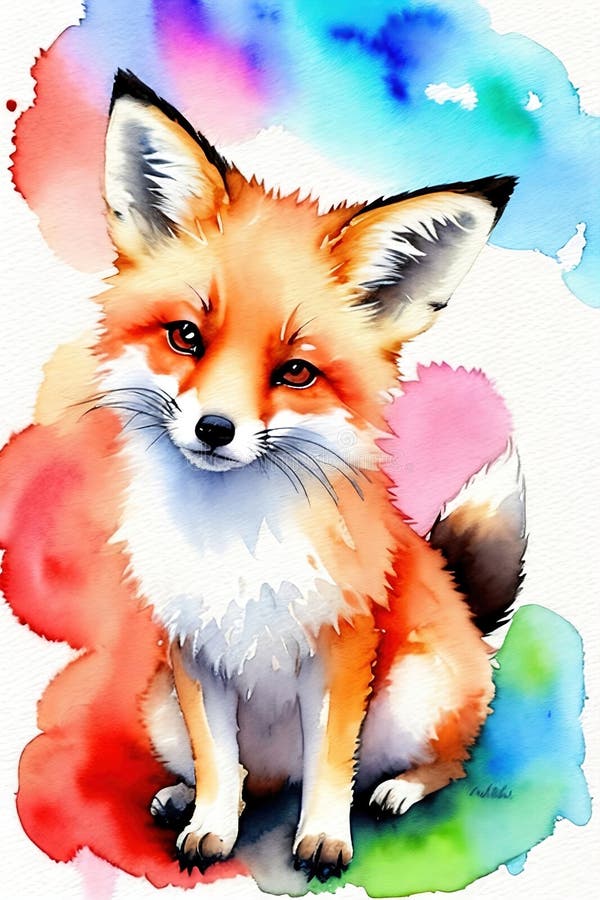 Cute Fox , Watercolor Drawing Stock Illustration - Illustration of ...