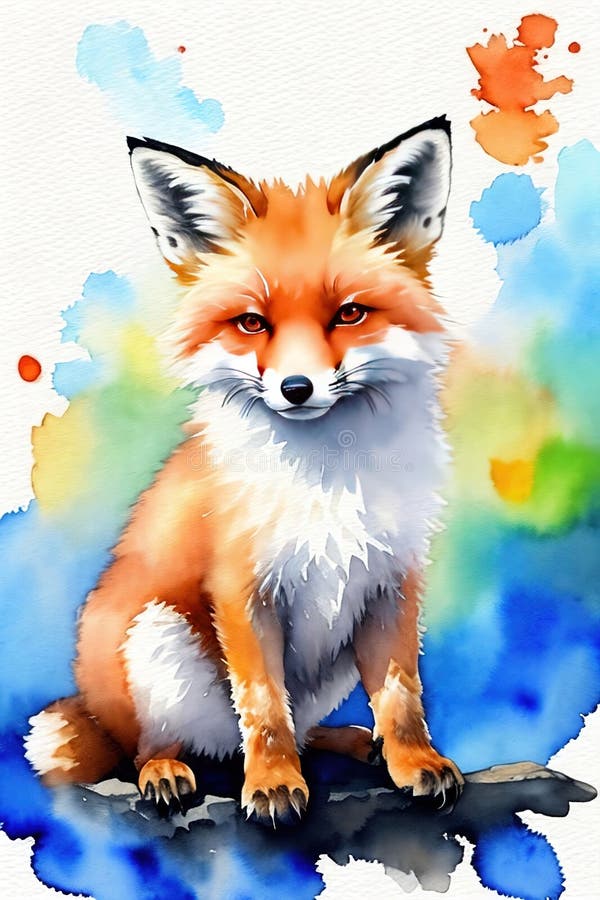 Cute Fox , Watercolor Drawing Stock Illustration - Illustration of ...