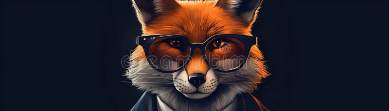 A Cute Fox Wearing Glasses. Banner with Copy Space Stock Illustration ...