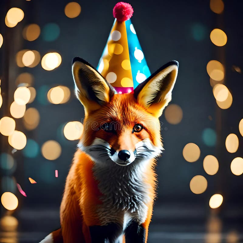 Cute Fox Wearing Party Hat - Ai Generated Image Stock Photo - Image of ...
