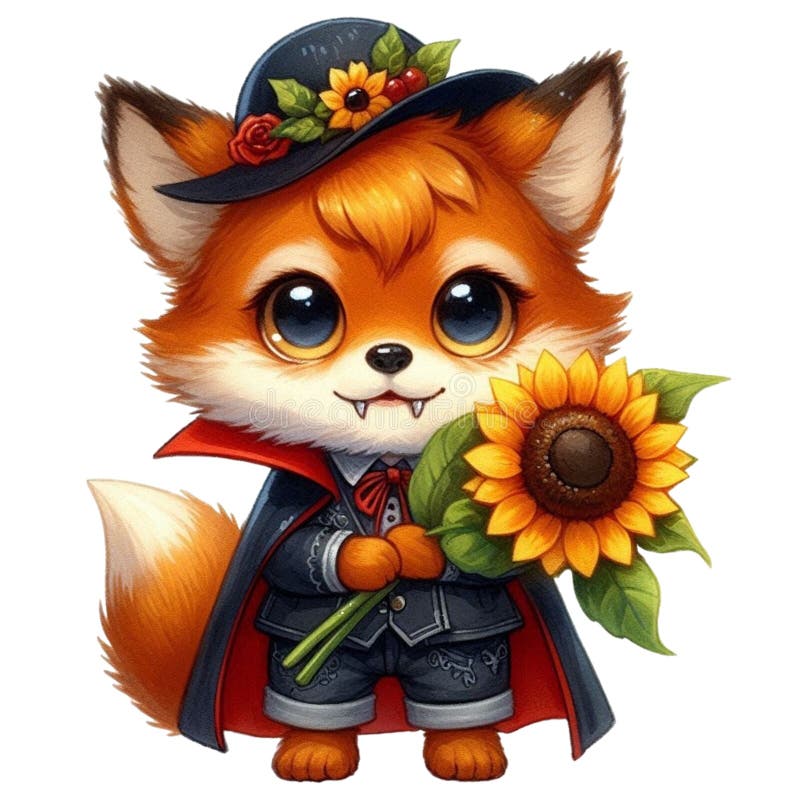 Cute Fox Wearing Vampire Costume Clipart Watercolor Stock Illustration ...