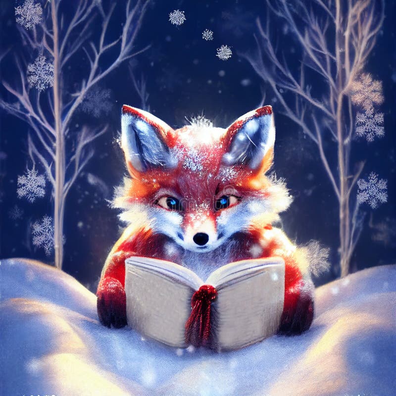 Cute Fox, in Winter, Wrapped in a Blanket with a Book. Stock ...