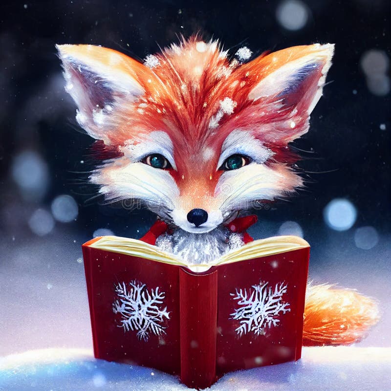 Cute Fox, in Winter, Wrapped in a Blanket with a Book. Stock Photo ...
