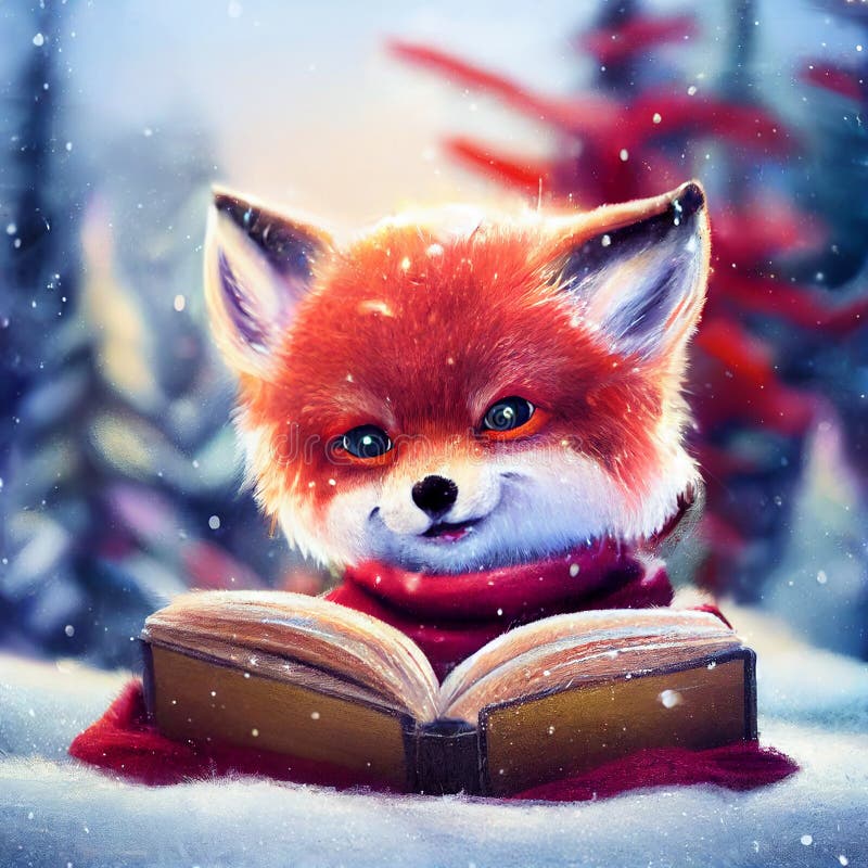Cute Fox, in Winter, Wrapped in a Blanket with a Book. Stock ...