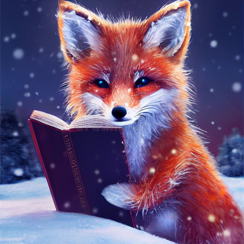 Cute Fox, in Winter, Wrapped in a Blanket with a Book. Stock ...