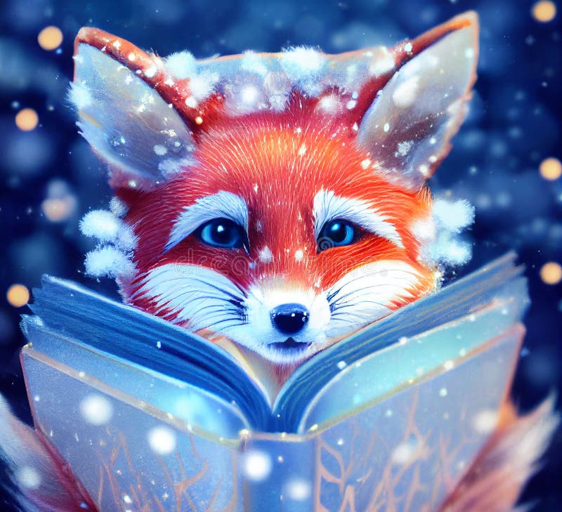 Cute Fox, in Winter, Wrapped in a Blanket with a Book. Stock ...
