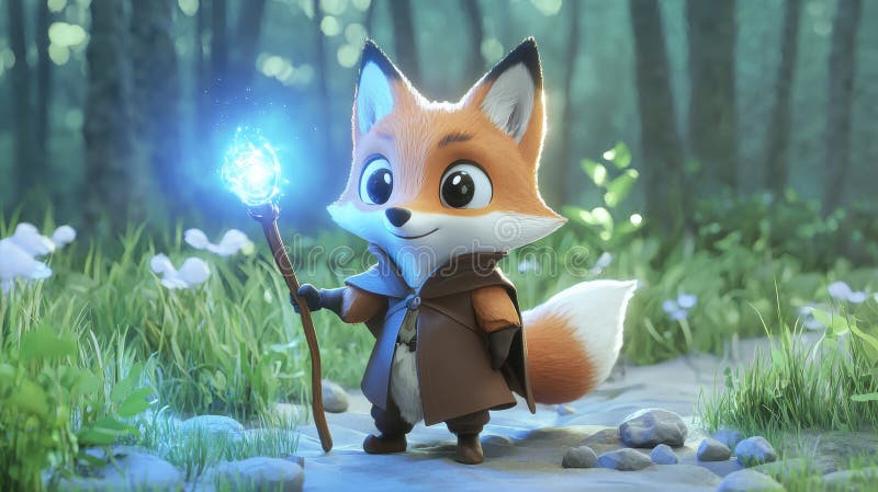 Cute Fox Wizard with a Magic Staff Stock Illustration - Illustration of ...