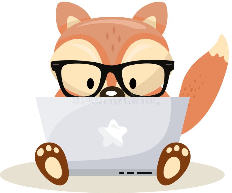 Cute Fox Working with Laptop Stock Vector - Illustration of white ...
