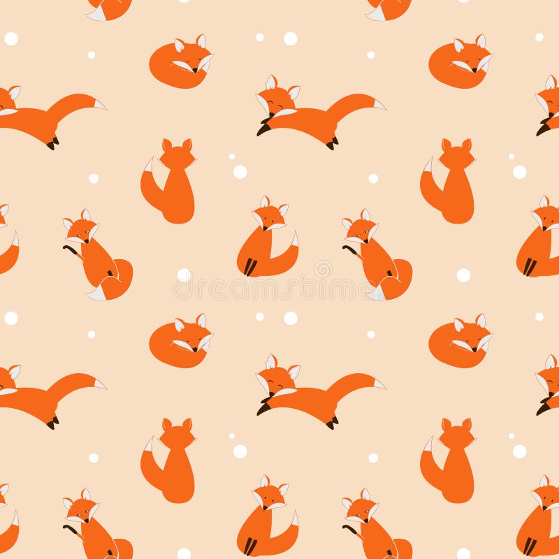Cute Foxes Seamless Vector Pattern. Vector Cute Cartoon Fox Seam Stock ...