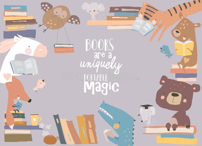 Cute Frame Composed of Children Reading Books Stock Vector ...