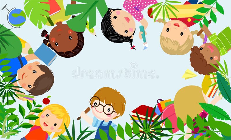 Cute Frame Composed of Children Reading Books Stock Vector ...