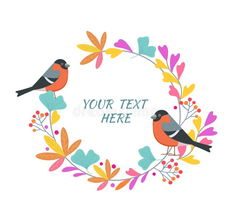 Cute Frame Design with Birds and Branches with Berries. Vector ...